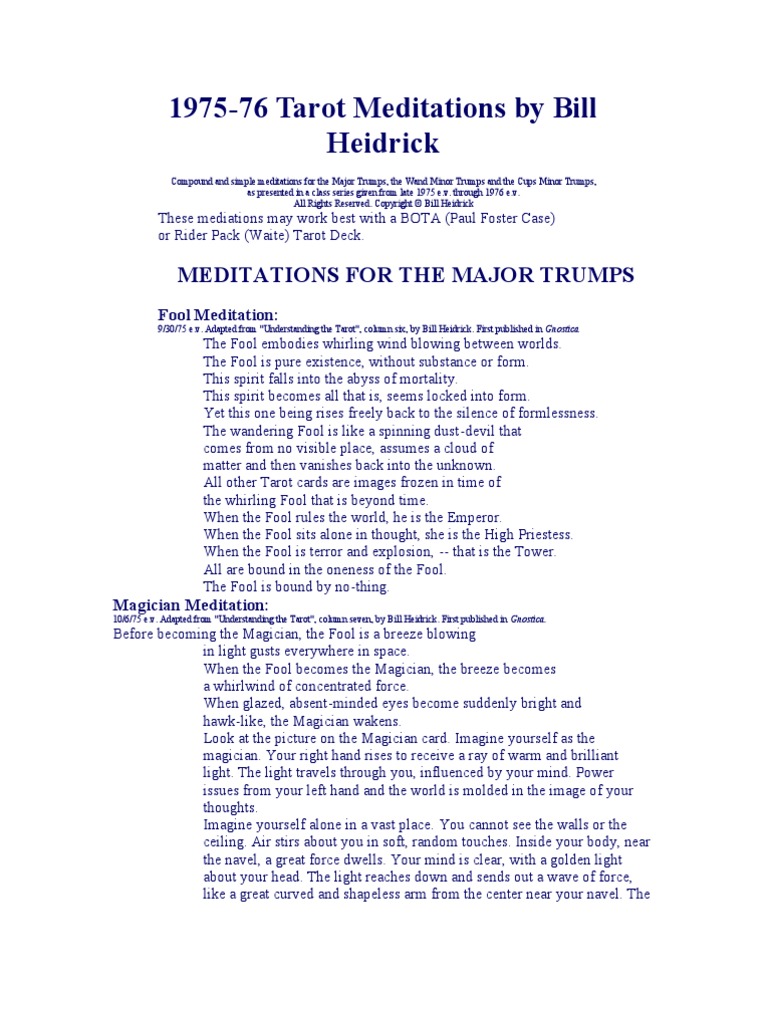 Bill Heidrick - Tarot Meditations | PDF | Magick (Thelema) | Meditation