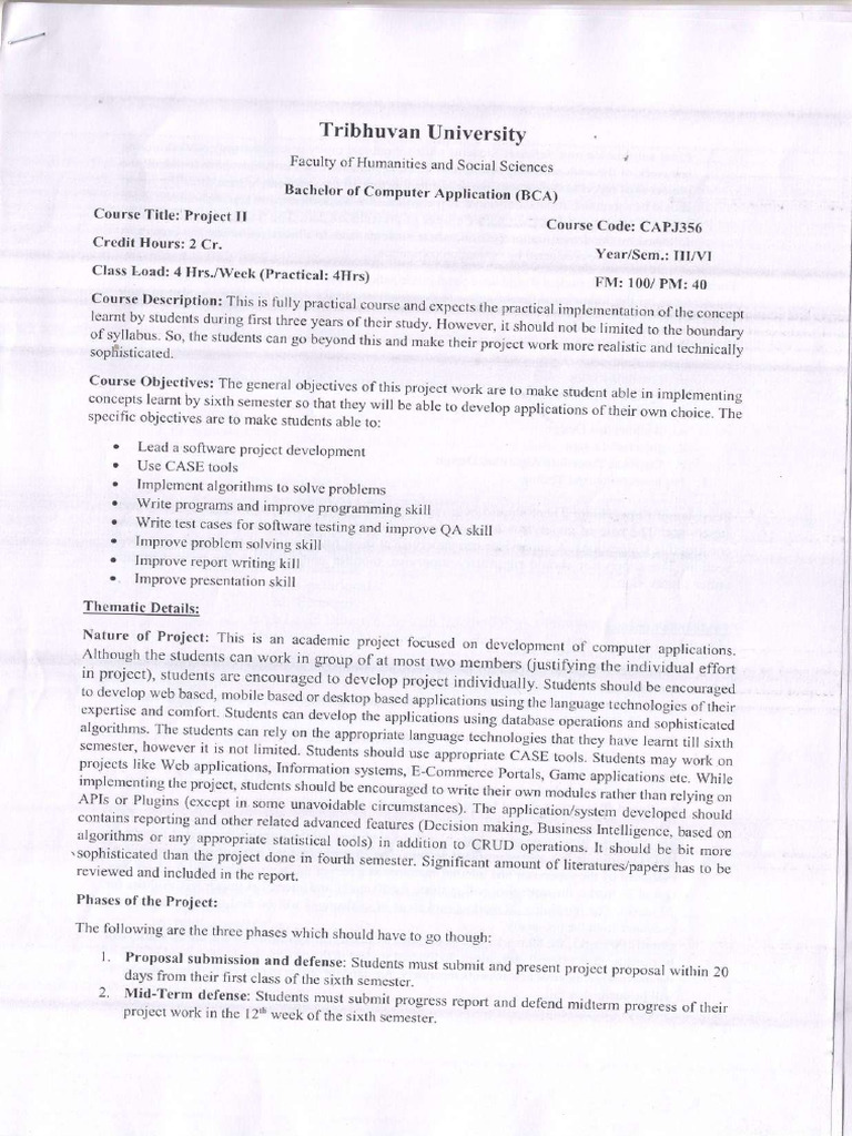 BCA VI Sem Project II | PDF