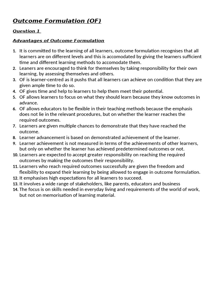 Benefits of Outcome Formulation in Education | PDF | Learning | Knowledge