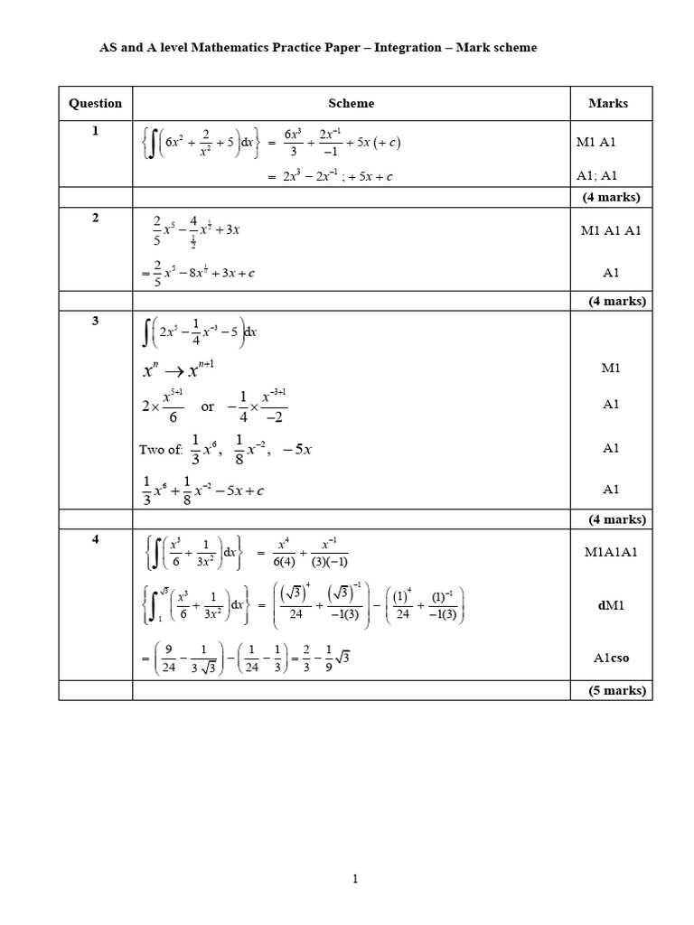 AS Mathematics _ Practice Paper _ Integration MS | PDF | Mathematical Physics | Mathematical ...