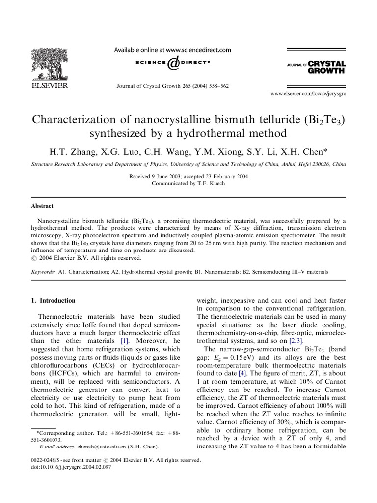 Đặc Tính Của Bismuth Telluride Nanocrystalline (Bi2Te3) | PDF | X Ray ...