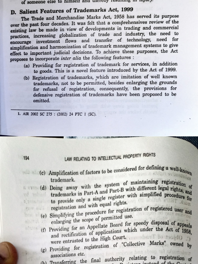 Sailent Feature of Trademark Act 1999 | PDF | Trademark | Intellectual Property Law