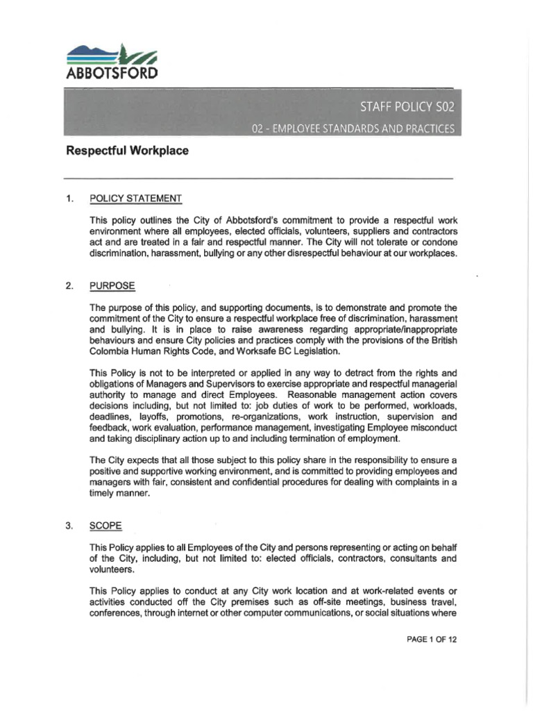 S02-02 Respectful Workplace Policy | PDF