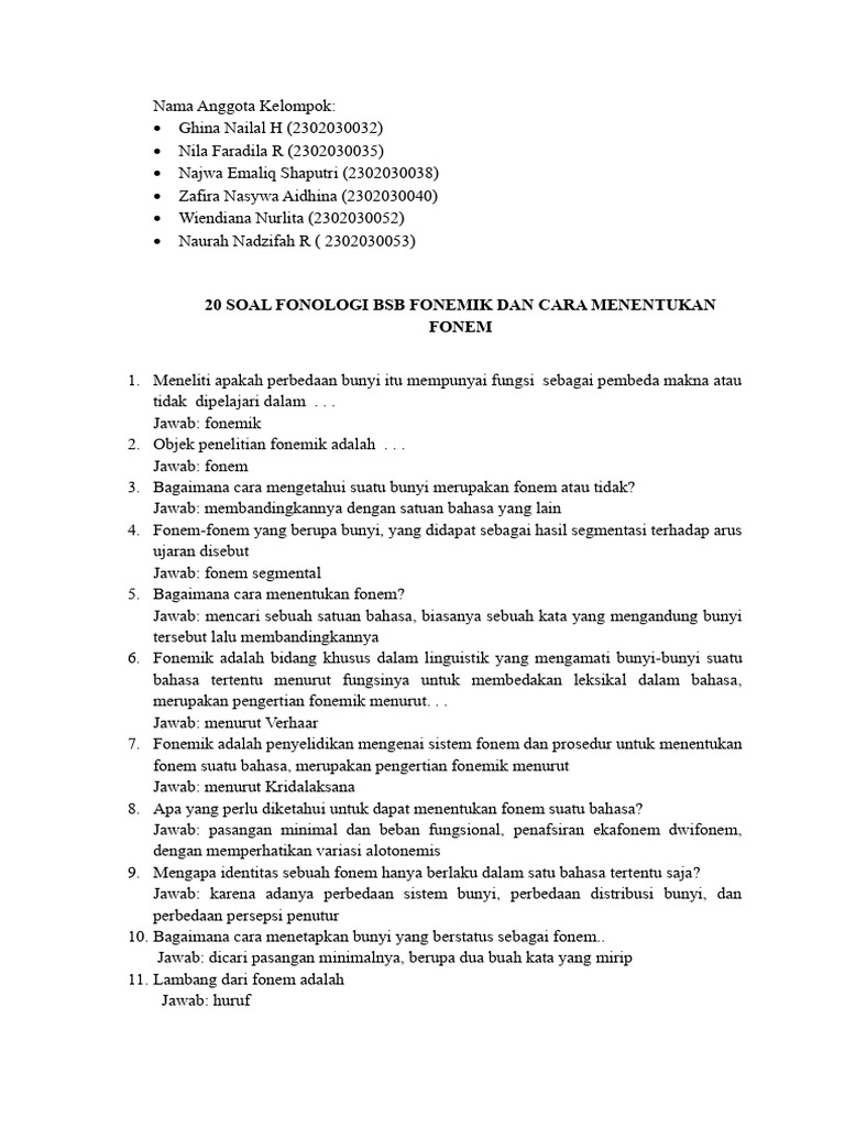 20 Soal Fonologi Bab Fonemik | PDF