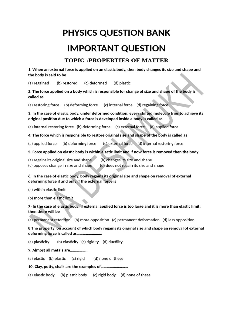 Properties of Matter: Physics Q&A | PDF | Young's Modulus | Elasticity ...