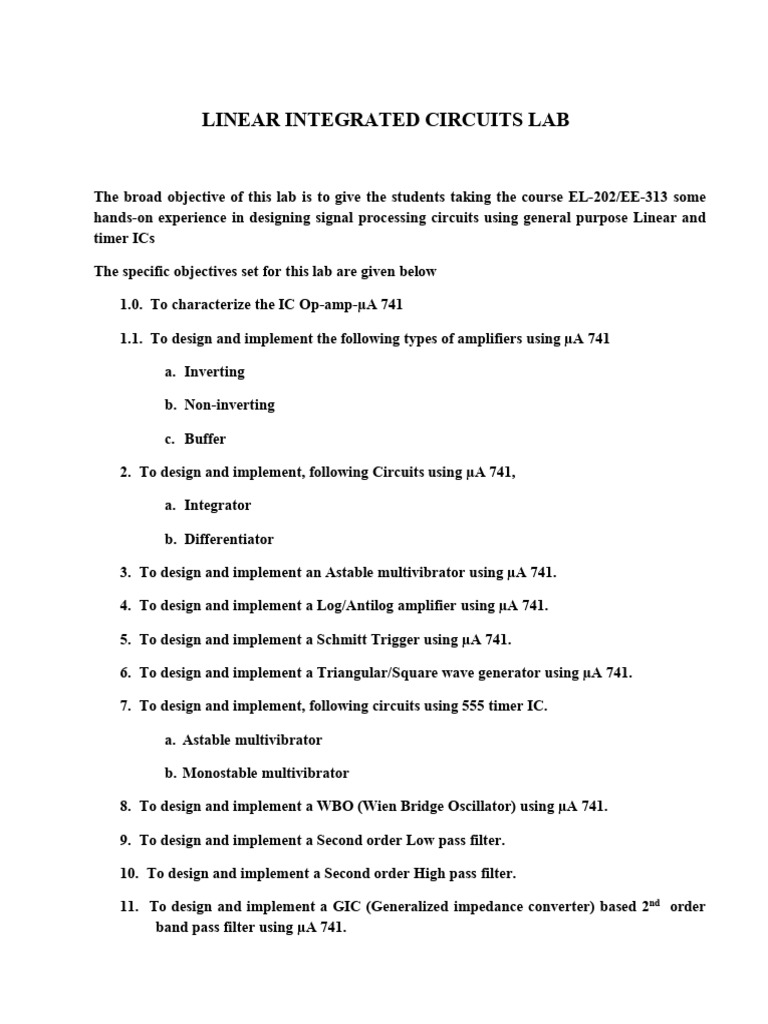 Linear Integrated Circuits Lab Guide | PDF | Operational Amplifier ...