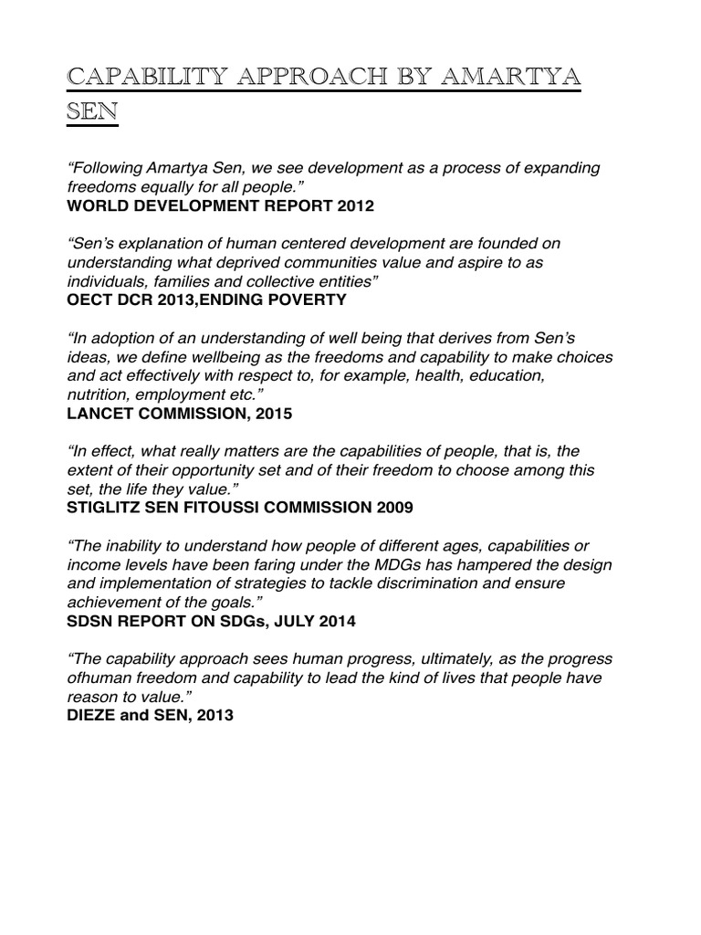 Capability Approach Amartya Sen | PDF | Economics | Economies