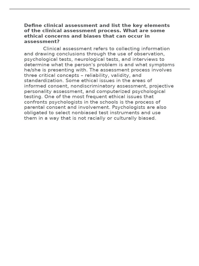 Define Clinical Assessment and List The Key Elements of The Clinical ...