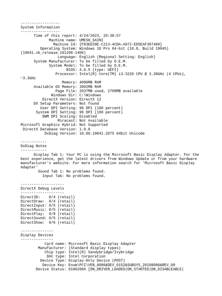 DxDiag | PDF | Device Driver | Computing