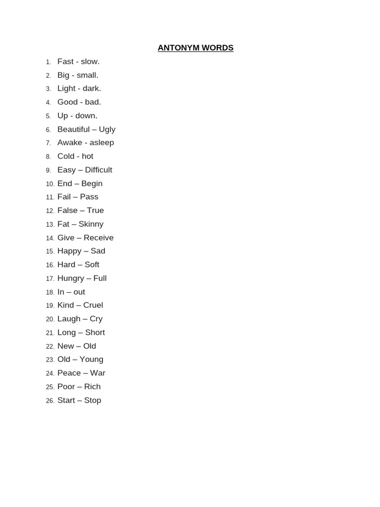 Antonym Words | PDF