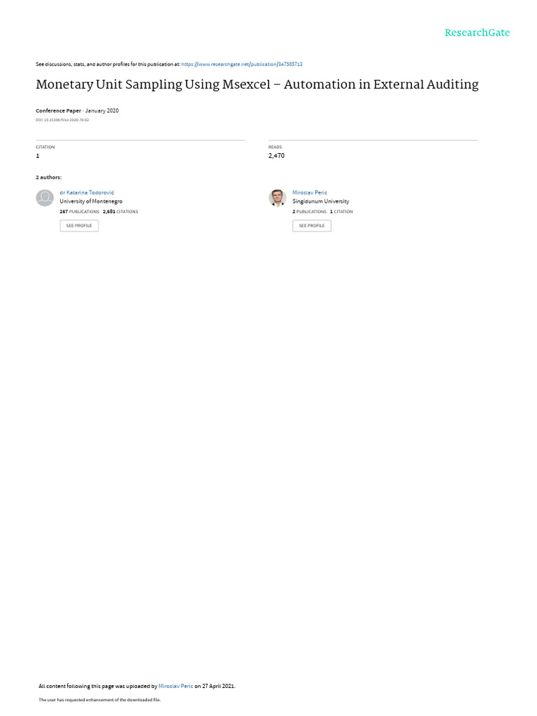 Monetary Unit Sampling Using Msexcel - Automation | PDF | Audit ...