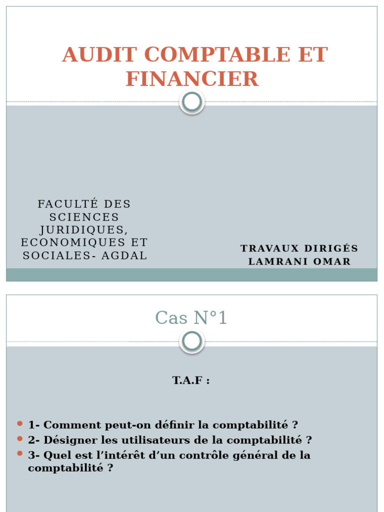 Audit comptable et financier_ sÃ©️rie 1 | PDF | Audit | Audit financier