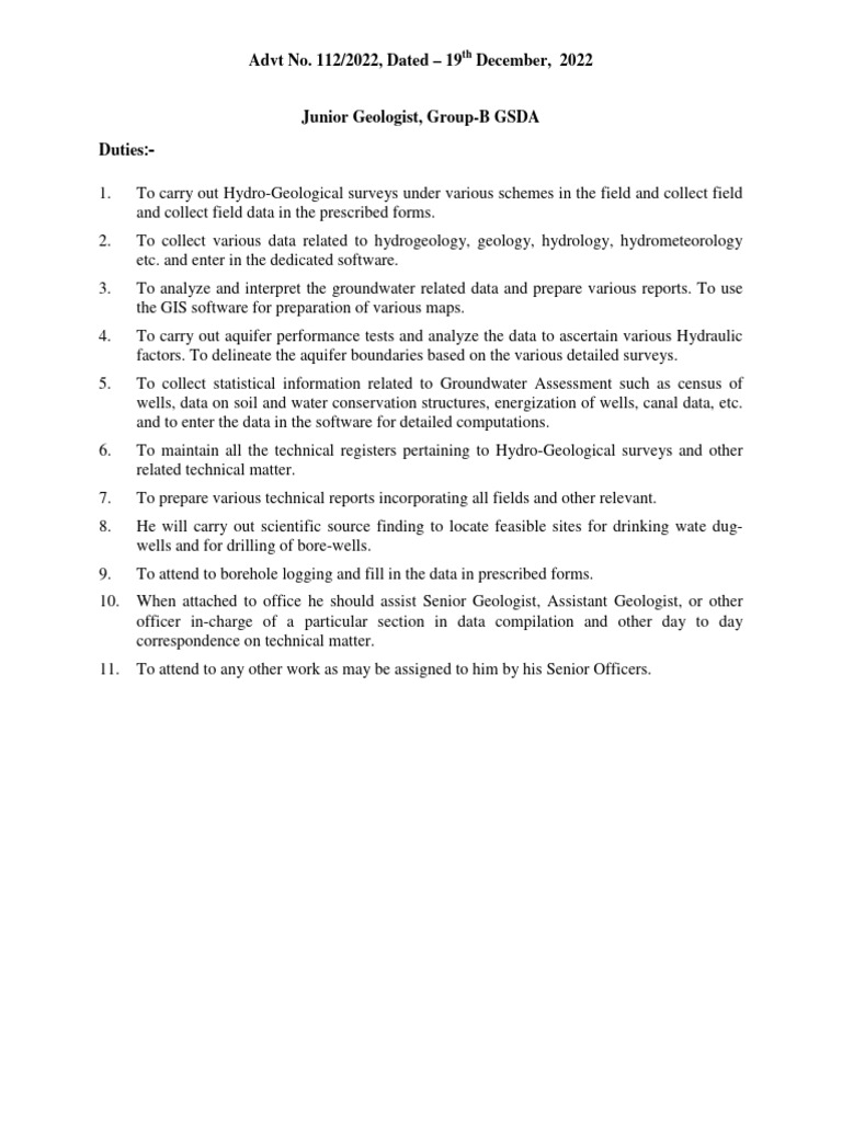 Duties of JR Geologist | PDF