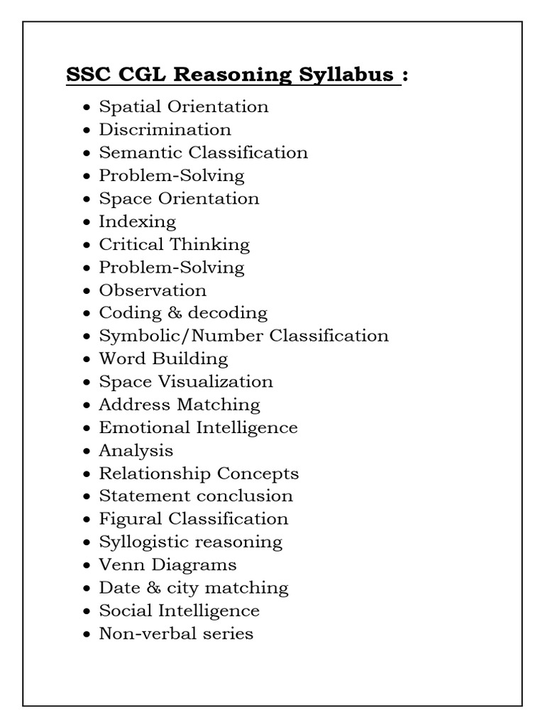SSC CGL Reasoning Syllabus | PDF