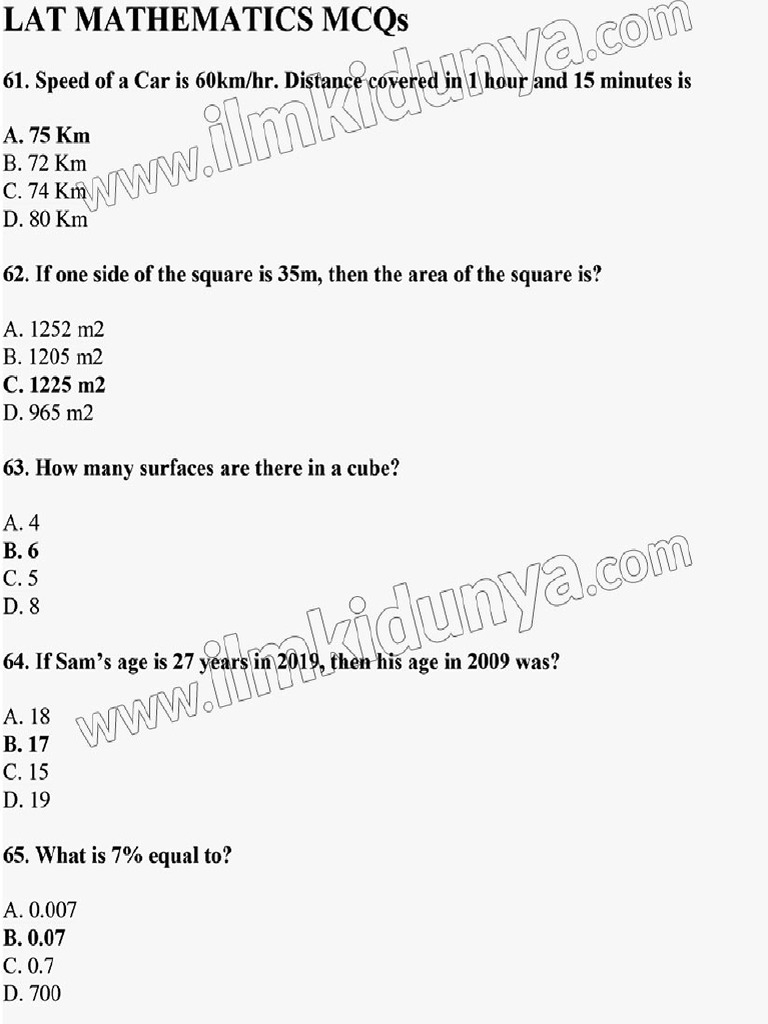 Lat Past Papers 2020 Mathematics | PDF
