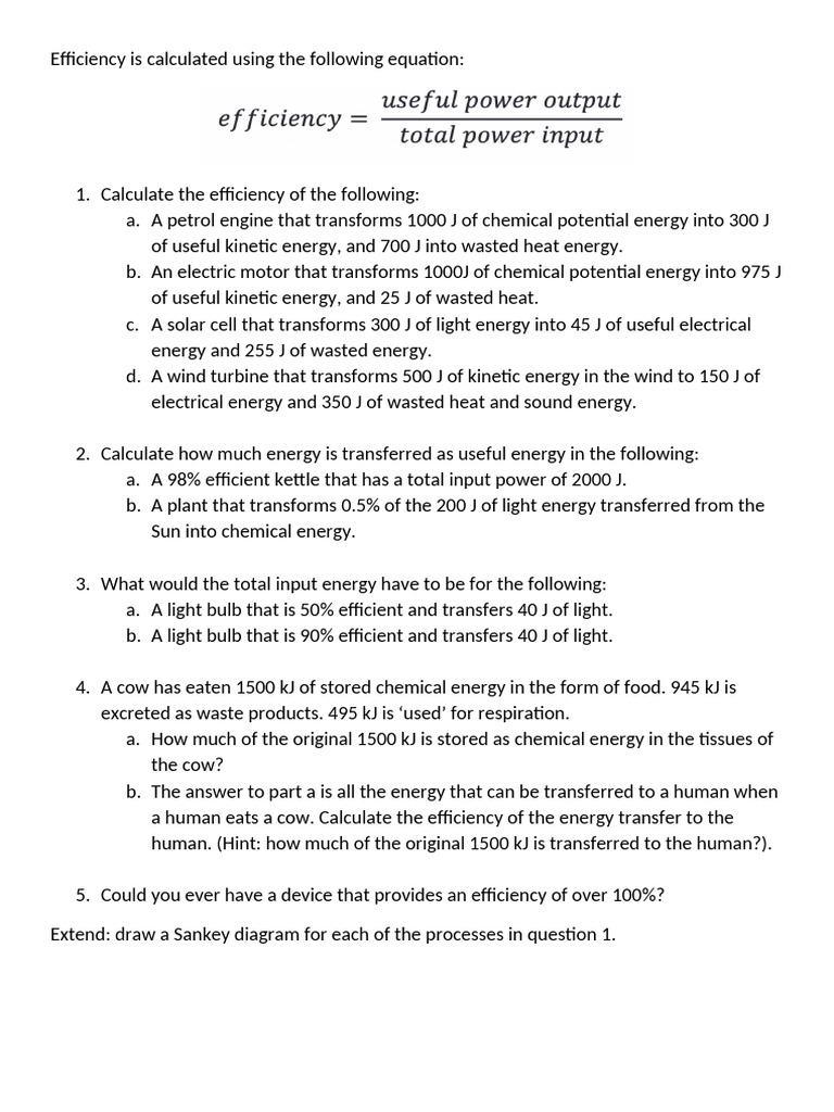 Energy Efficiency Calculations and Diagrams | PDF | Energy Conversion ...