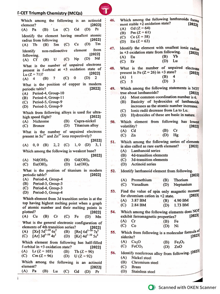 Transition and Inner Trasition Elements | PDF