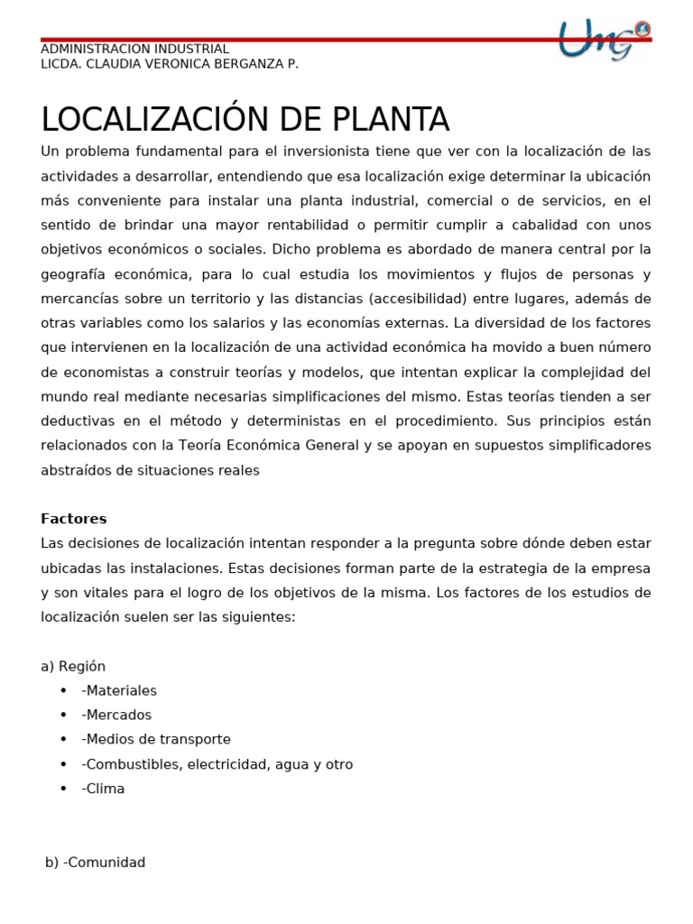 Clase 4 Metodos de La Localizacion de La Planta 29 | PDF | Cuestionario ...