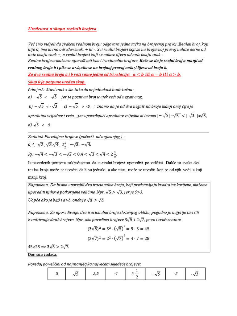Uređenost U Skupu Realnih Brojeva. | PDF