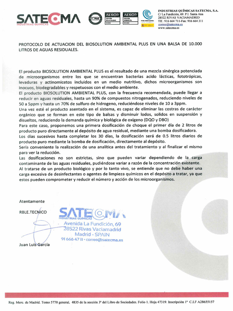 BIO SOLUTION AMBIENTAL PROTOCOLO DE ACTUACION DEL | PDF