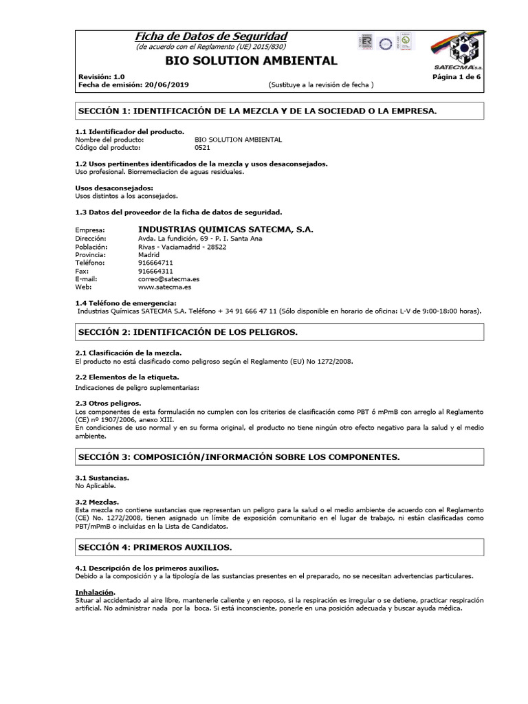 BIOSOLUTION AMBIENTAL Hs | PDF | Química