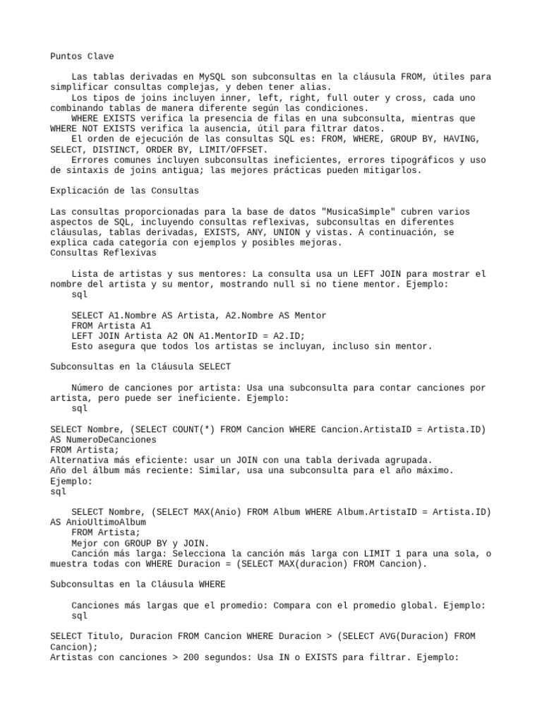 Alias Obligatorio para Tablas Derivadas | PDF | SQL | Software de ...