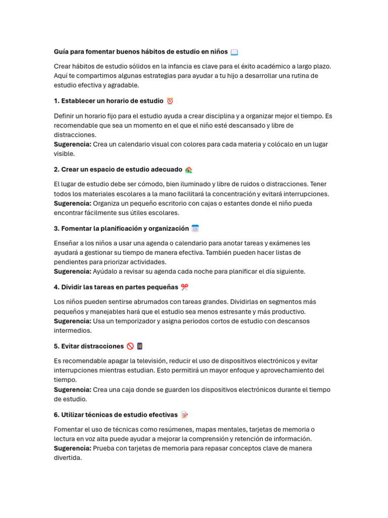 Fomentar Hábitos de Estudio en Niños | PDF | Aprendizaje | Memoria