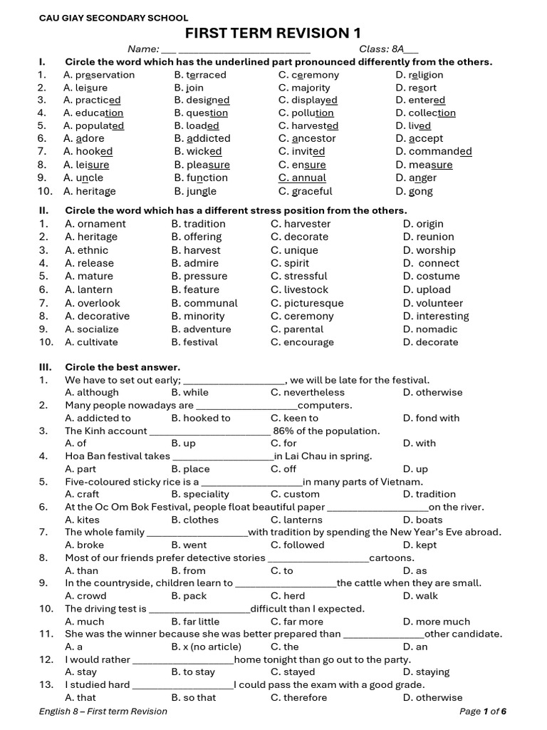 English 8 First Term Revision Guide | PDF