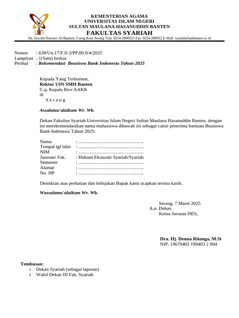 Contoh Surat Rekomendasi Beasiswa Bi | PDF
