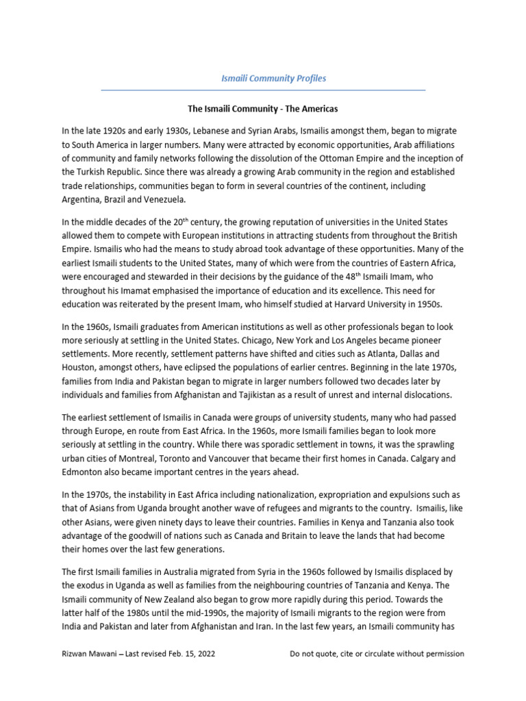 2-Pre-Reading-Ismaili Community Profiles - Americas and Asia | PDF