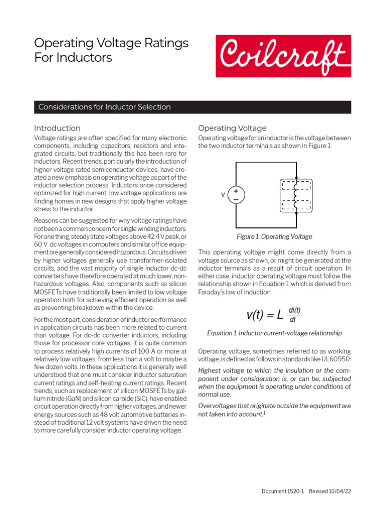 Doc1520 Operating Voltage Ratings For Inductors | PDF | Inductor | Voltage