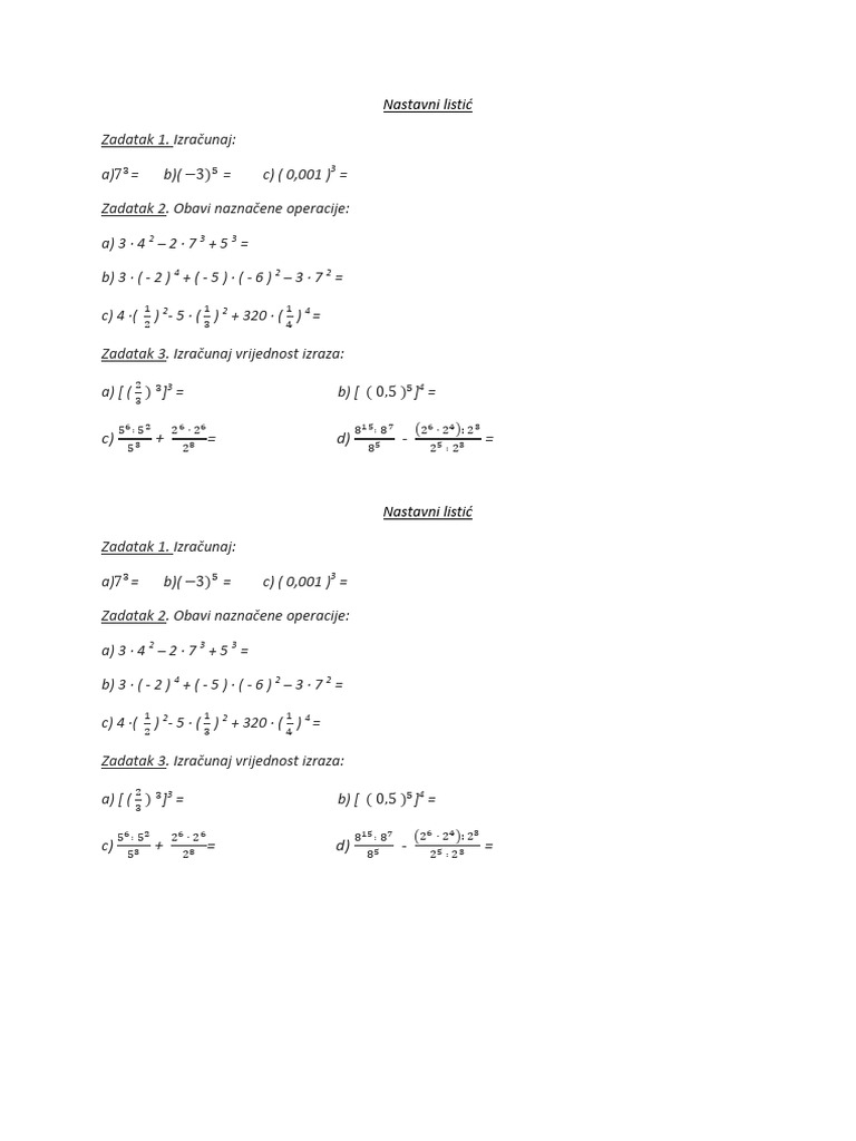 Nastavni Listić 1 Vjezba | PDF