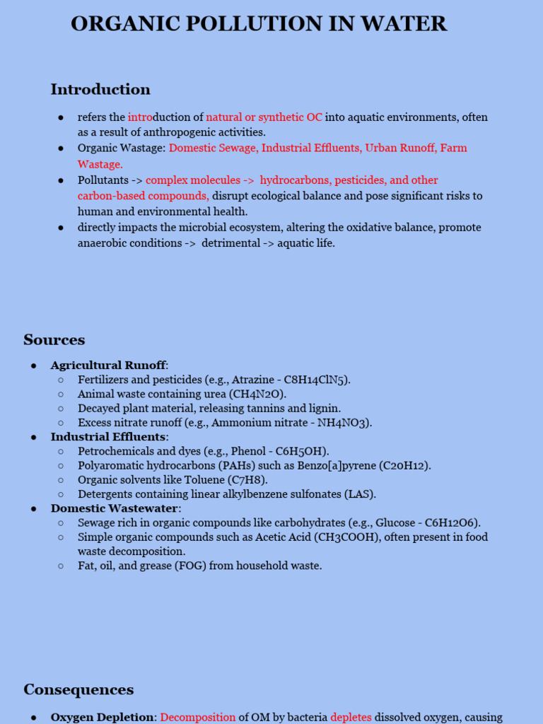 Impacts of Organic Pollution in Water | PDF | Environmental Science ...