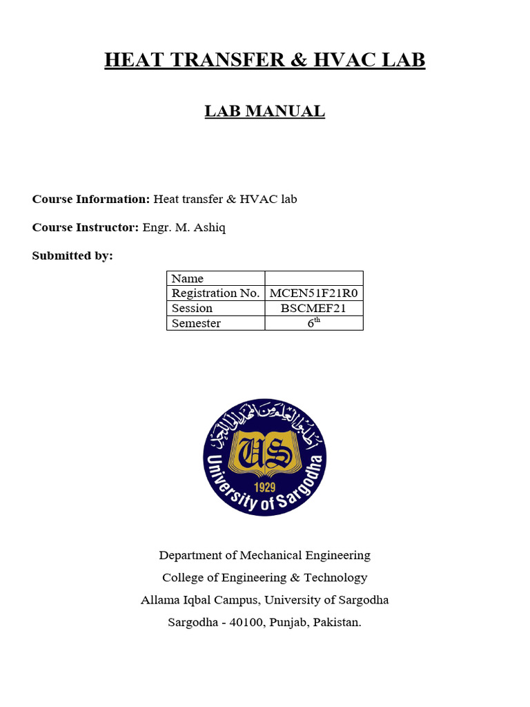 Heat Transfer & HVAC Lab Manual | PDF
