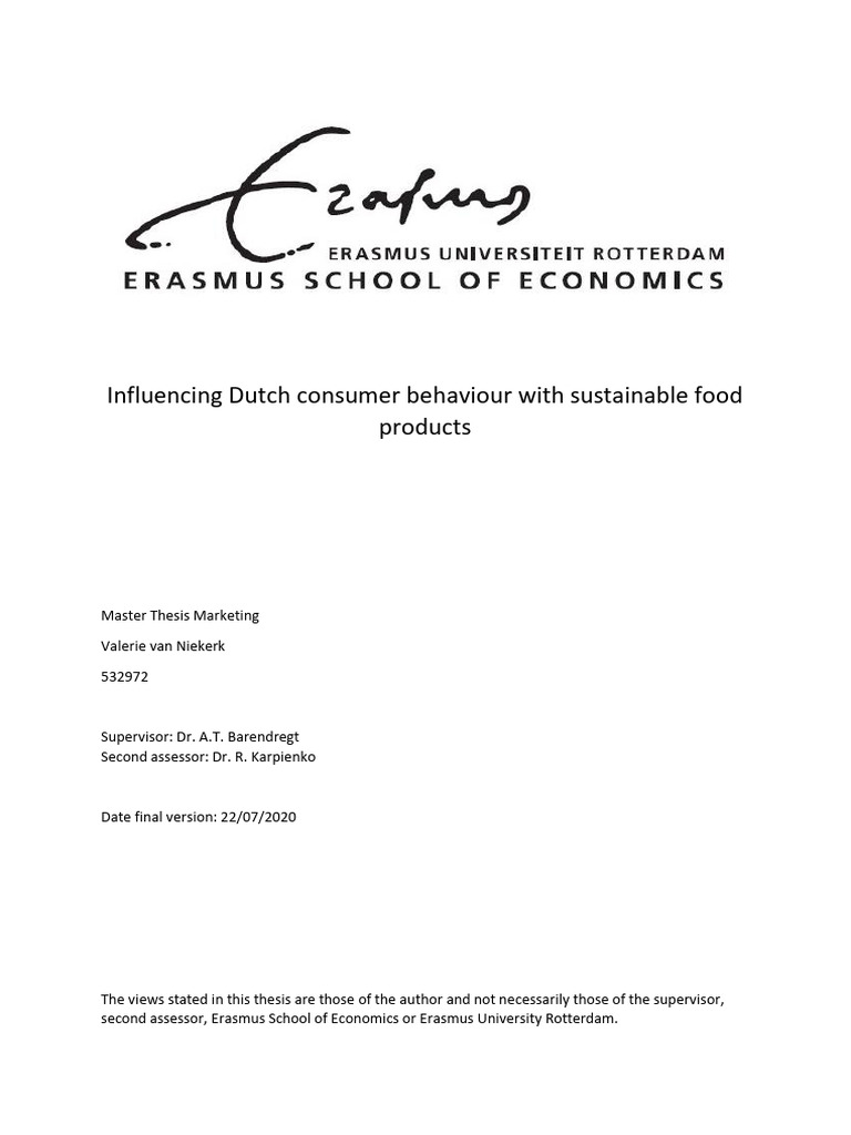 Master Thesis Valerie Van Niekerk 532972 July 2020 | PDF | Behavior | Consumer Behaviour