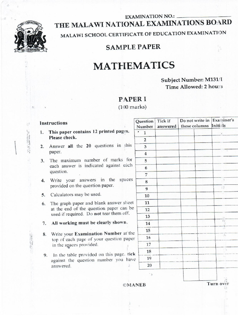 Mathematics - Paper 1 | PDF