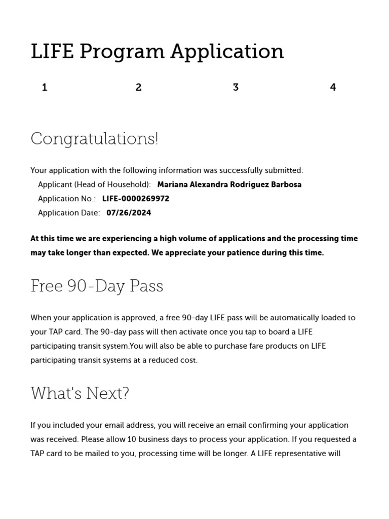 LIFE Program Application Confirmation | PDF