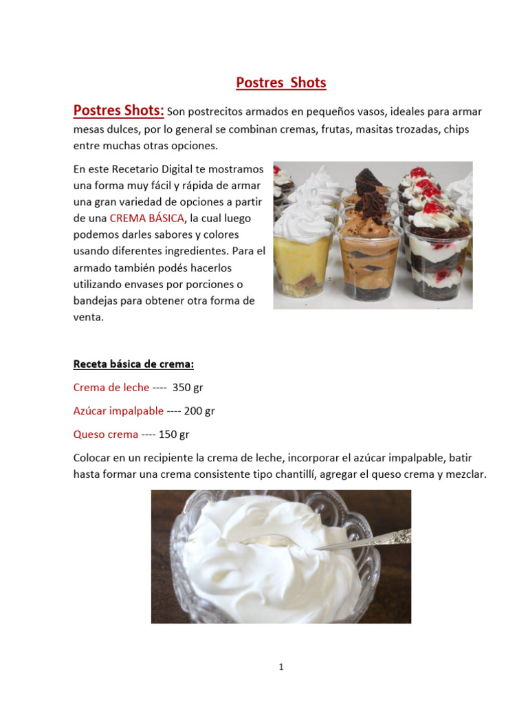 Postres Shots - Rellenos para Tortas | PDF | lactoso | Chocolate