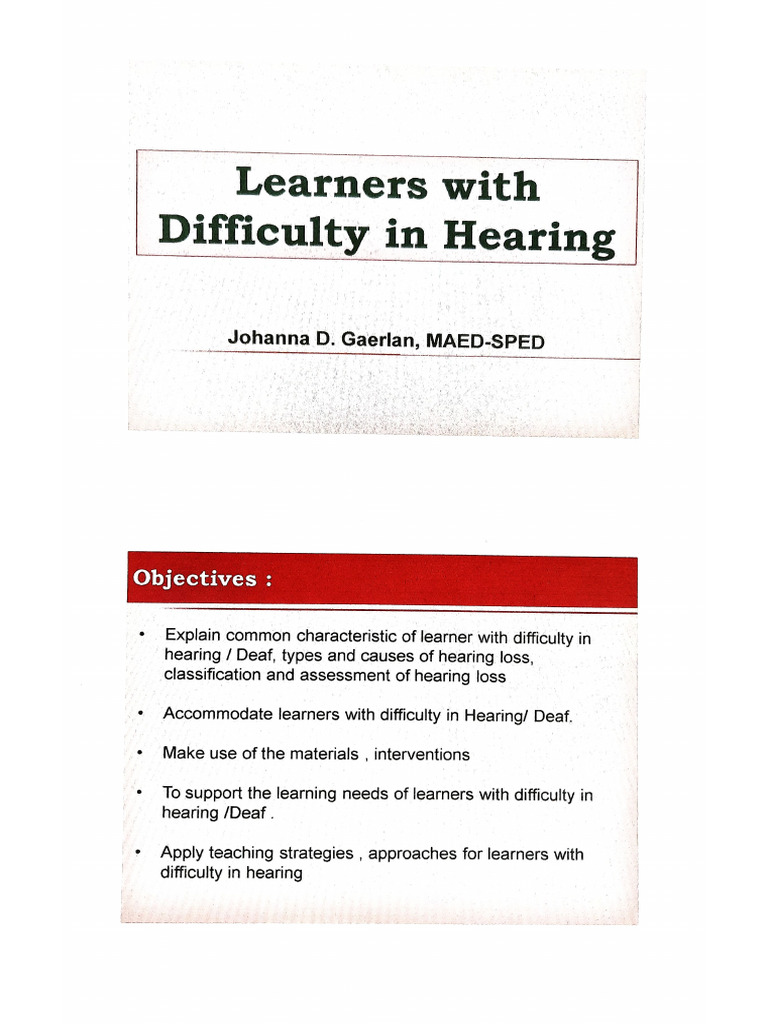 Learners With Difficulty in Hearing (Part 1) | PDF