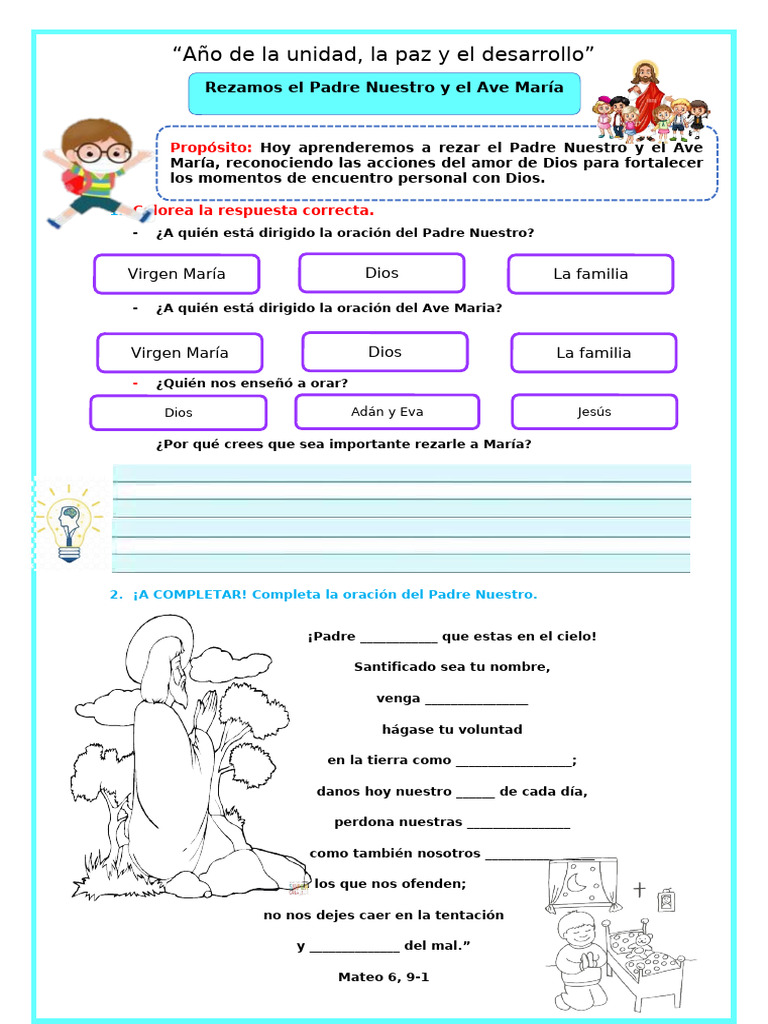 Ficha Relig Padre Nuestro y Ave Maria Miercoles | PDF | orador del Señor | Oración
