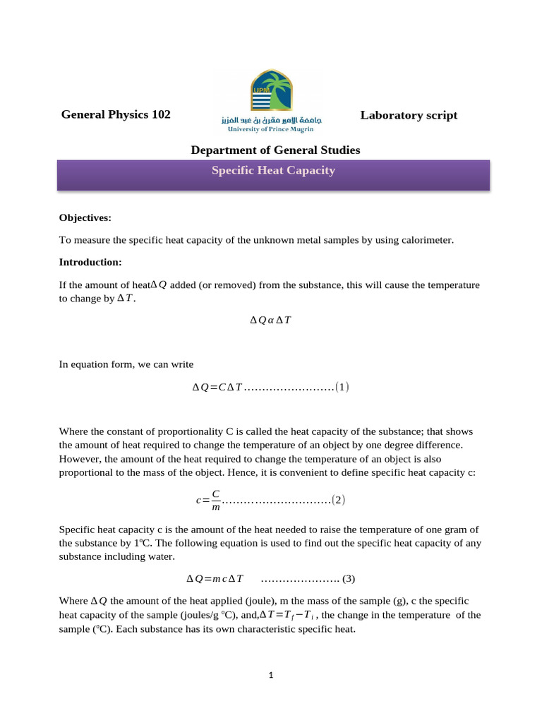 Measure Specific Heat of Metals Lab | PDF | Heat | Heat Capacity