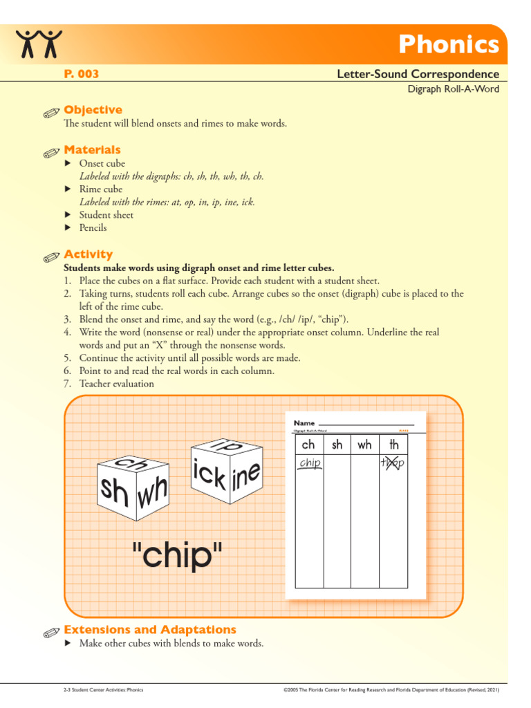 23 p003 Digraph Roll a Word | PDF | Phonics | Pedagogy