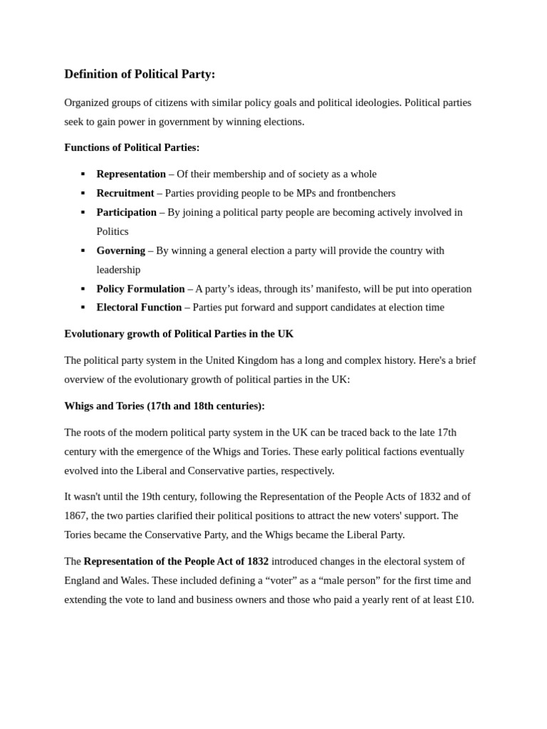 Definition of Political Party | PDF | Conservative Party (Uk) | Brexit