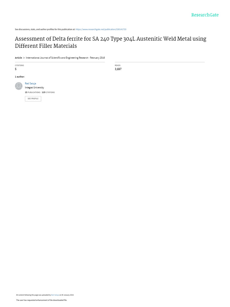 Assessment of Delta Ferrite For SA 240 Type 304L Austenitic Weld Metal ...