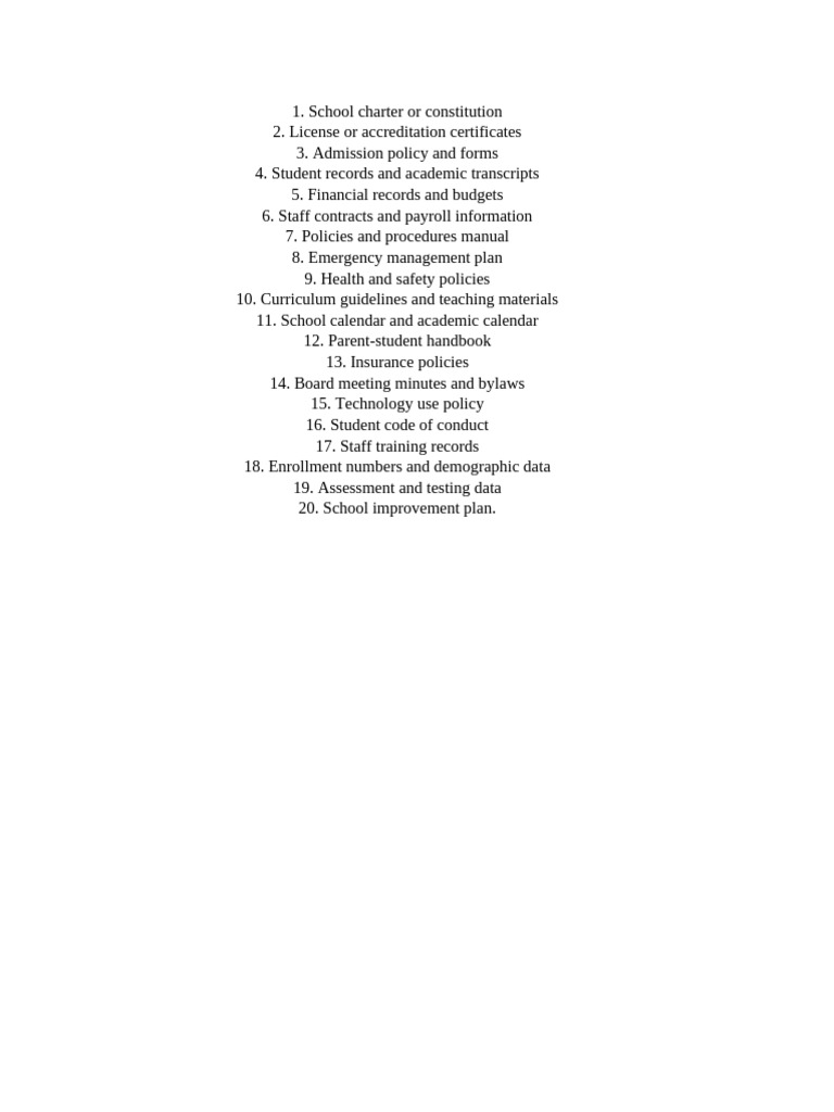 Essential School Documentation Checklist | PDF