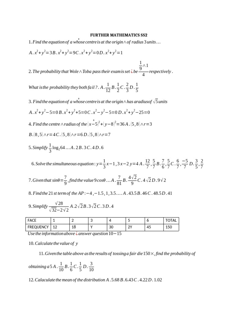 Further Mathematics SS2 2ND Term | PDF | Mathematics | Applied Mathematics