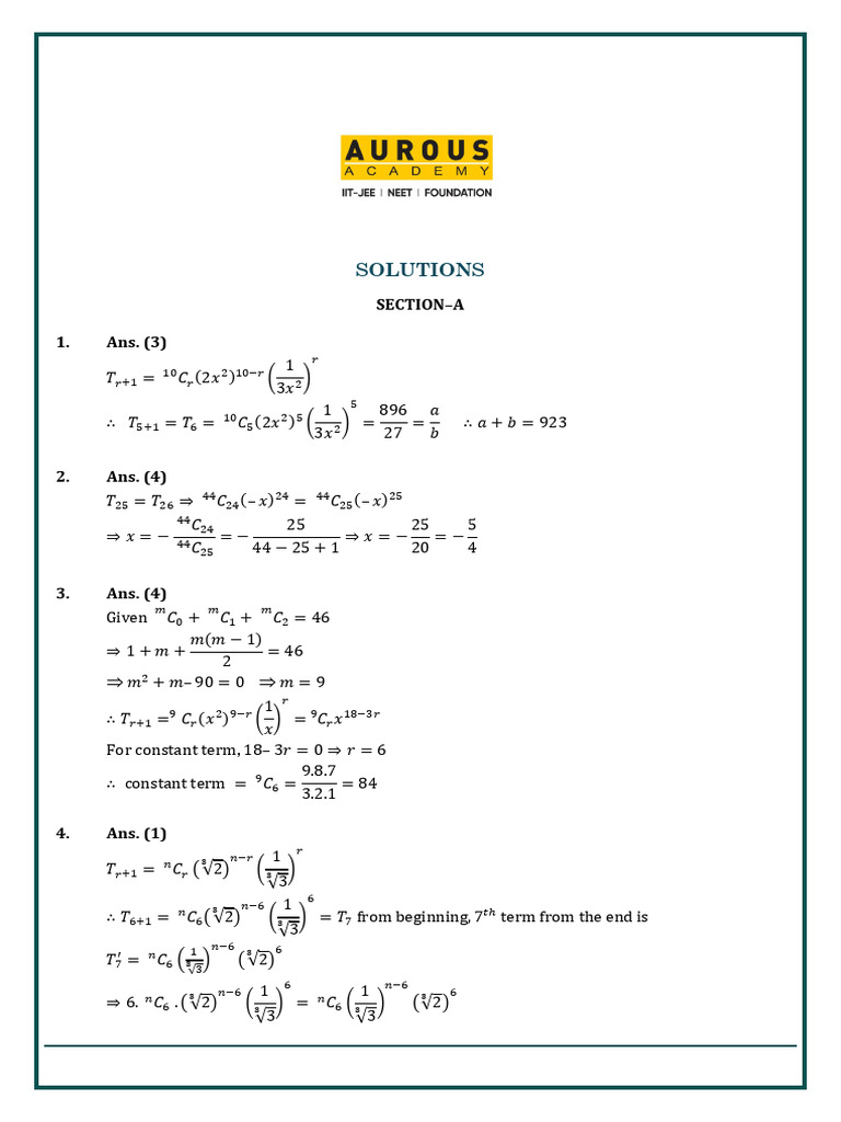 Binomial Theorem Solutions and Coefficients | PDF | Rational Number | Numerical Analysis