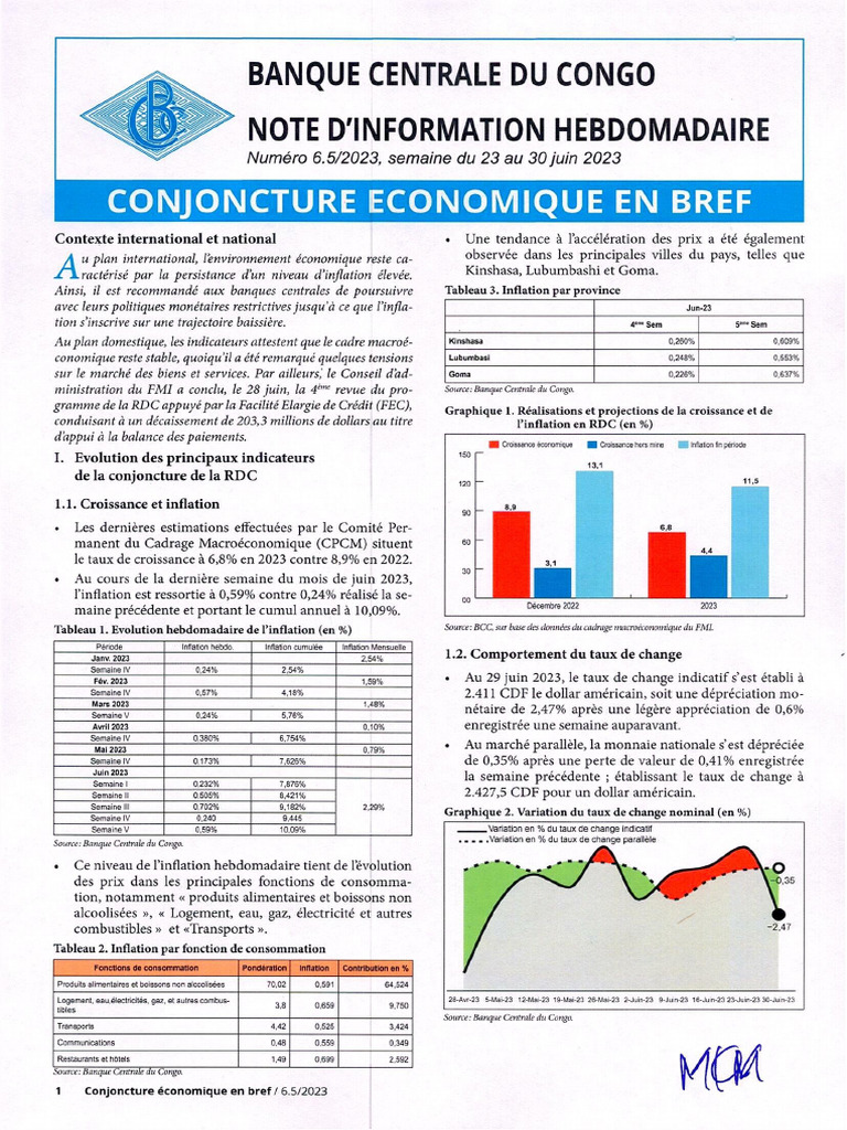 Note de Conjoncture Ceb Du 23 Au 30 Juin 2023 | PDF