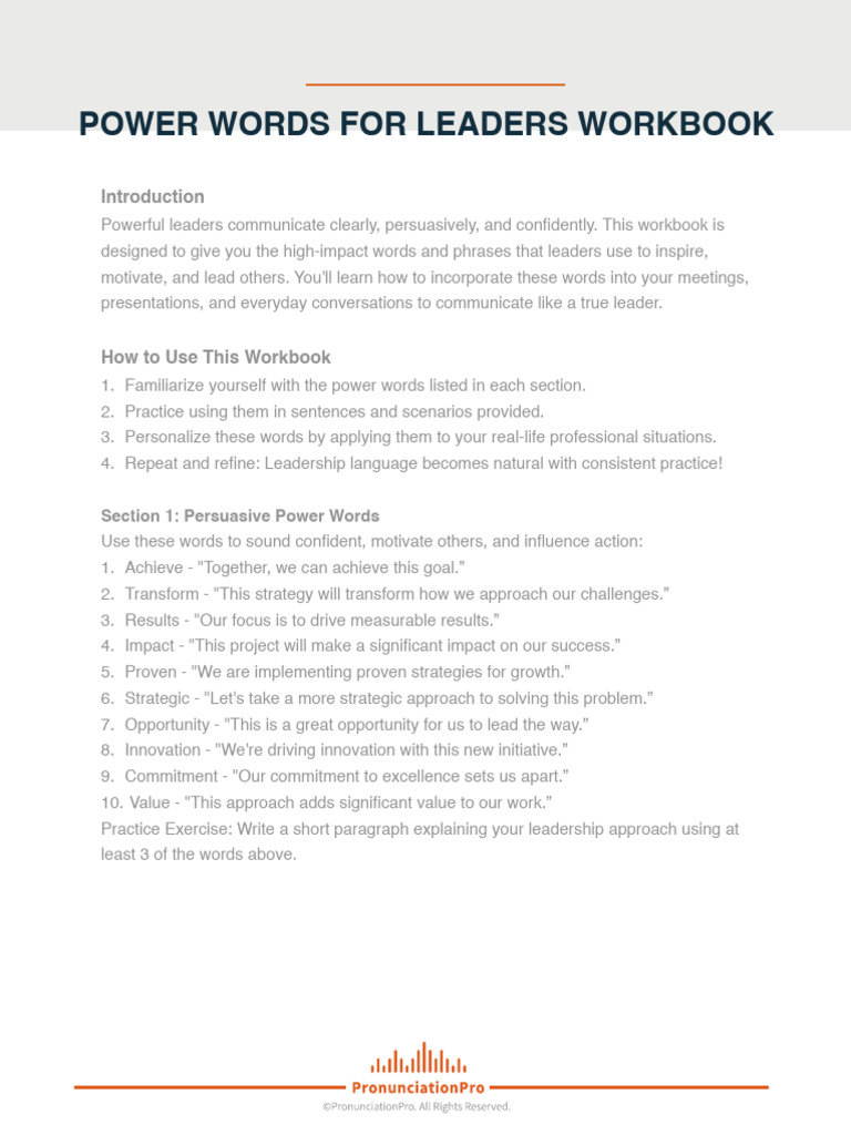 Leadership Power Words Workbook | PDF | Leadership | Communication