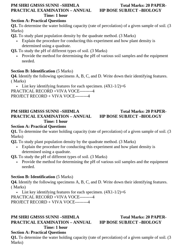 Practical Bio Ppaer | PDF | Soil | Botany